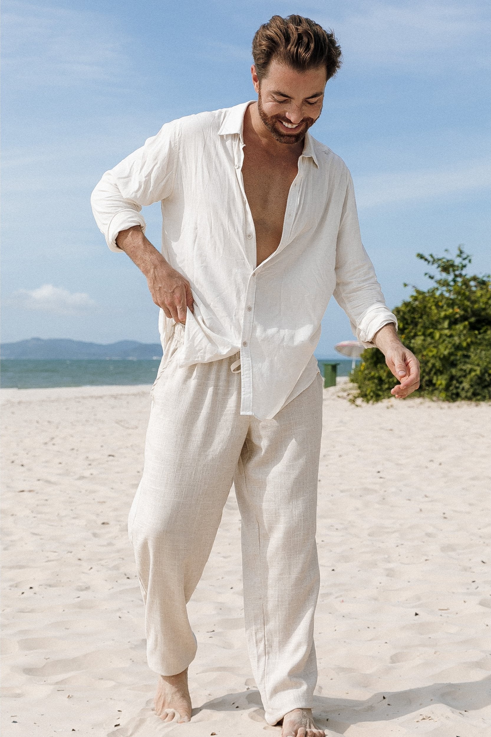 Calça Masculino de Praia Linho Bege | Lili Sampedro | Moda Praia